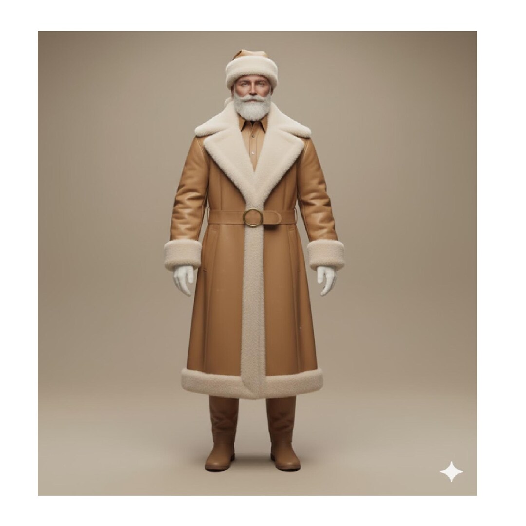 The Heritage Tan Leather Santa Coat With Shearling Trim - Etsy