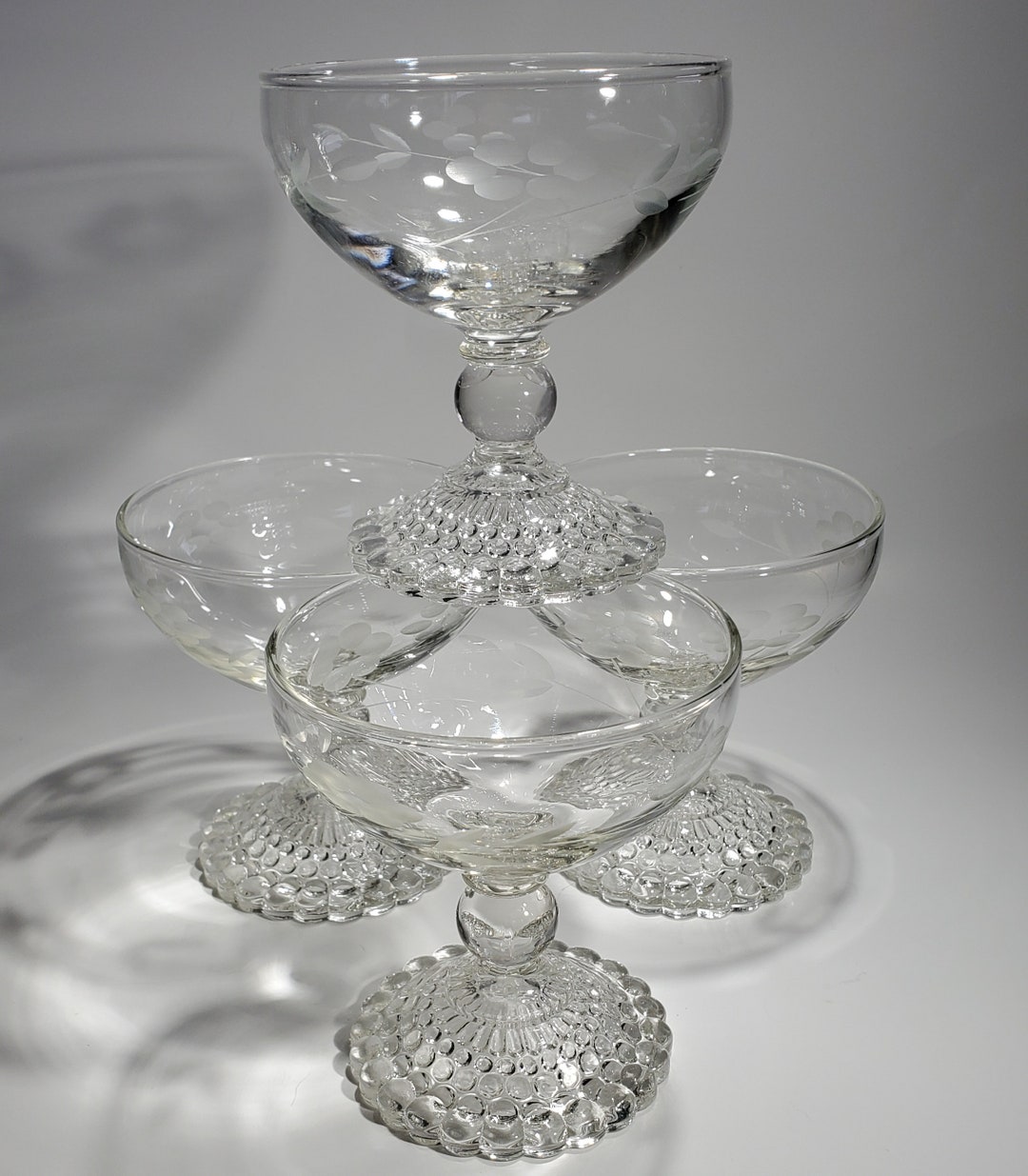 4 Anchor Hocking Bubble Foot Champagne Coupe Glass Ice Cream Dish ...