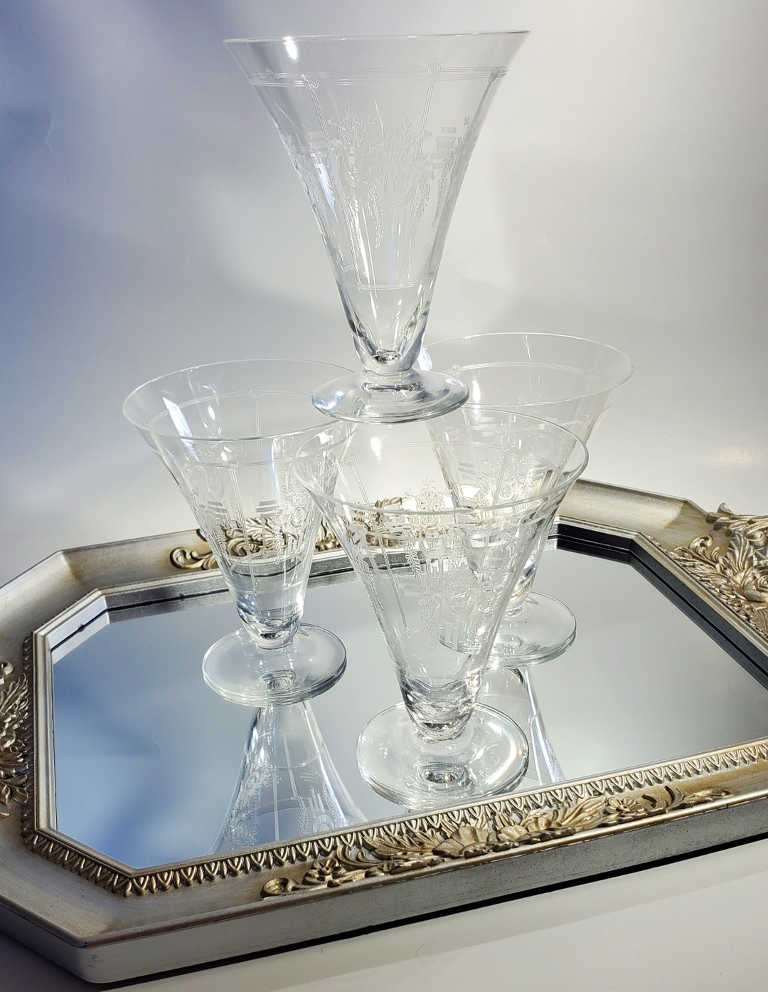 Antique Footed Victorian Etched Crystal Glassware Elegant Delicate Fine ...
