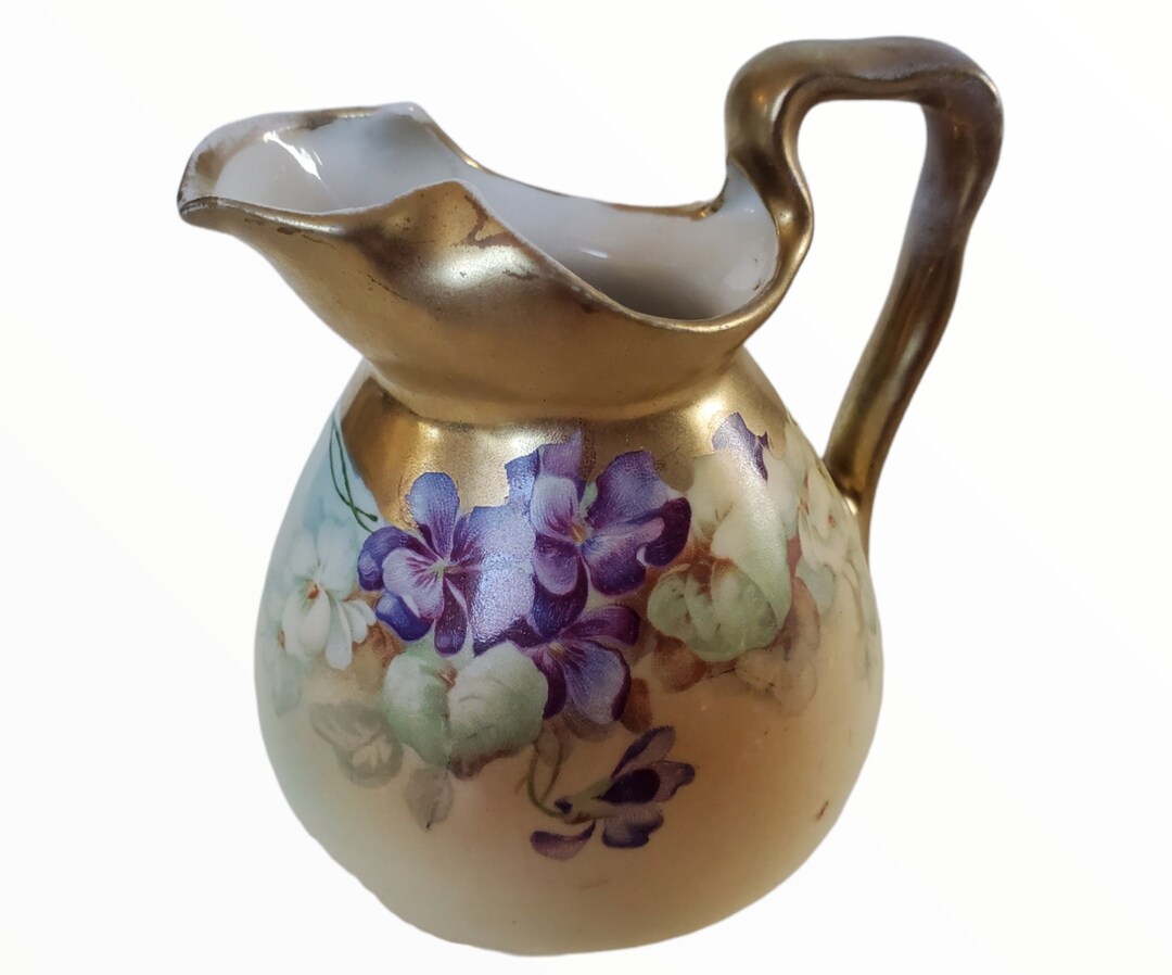 Antique Royal Vienna Porcelain Creamer Milk Pitcher Handpainted Purple ...