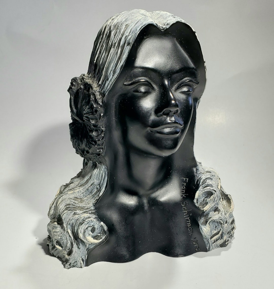 1975 Frank Shirman Carved Hawaiian Black Coral Lehua Rain Flower Woman ...