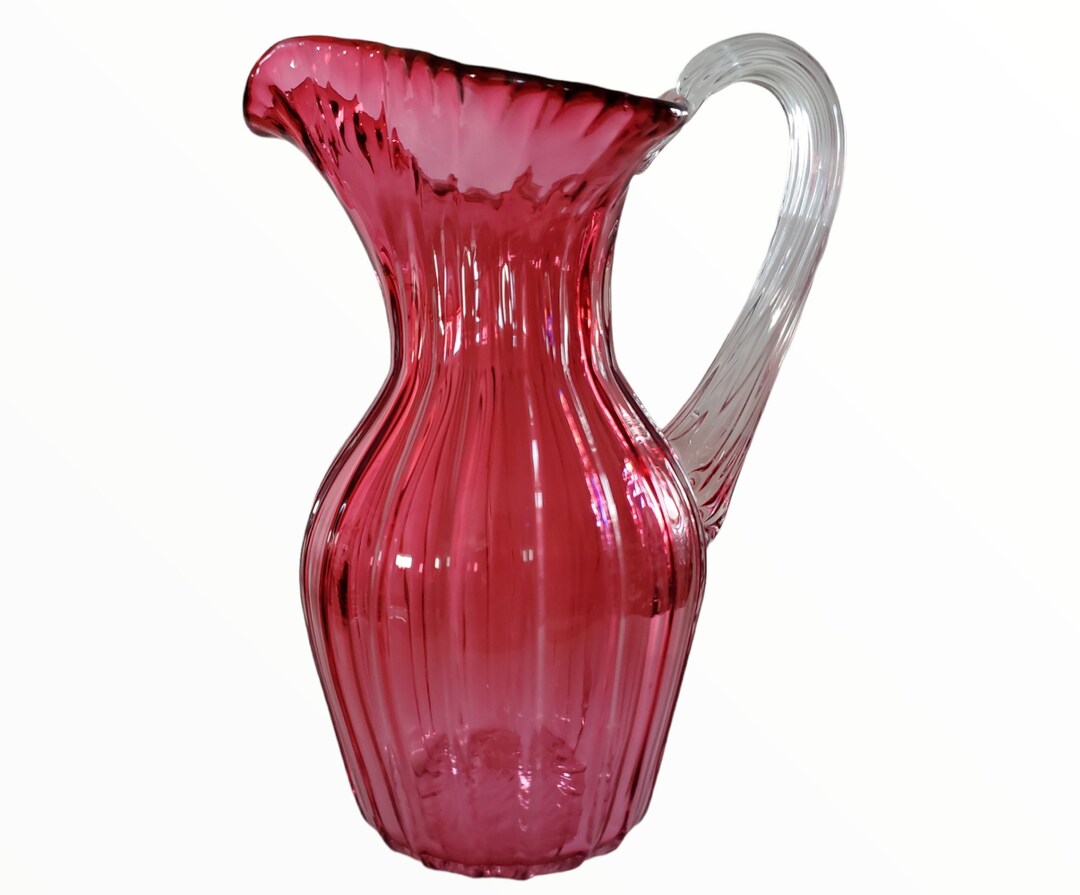 Vintage Blown Art Glass Cranberry Pitcher Angelo Rossi Collectible ...
