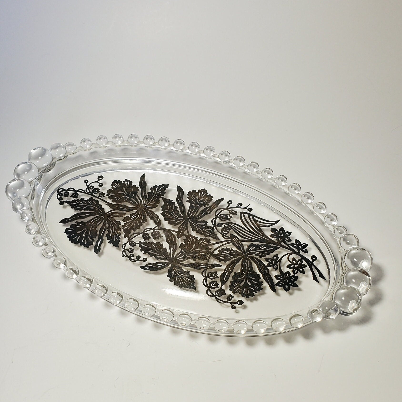 Vintage Imperial Glass Candlewick Oval Tray 400/159 Floral Sterling ...