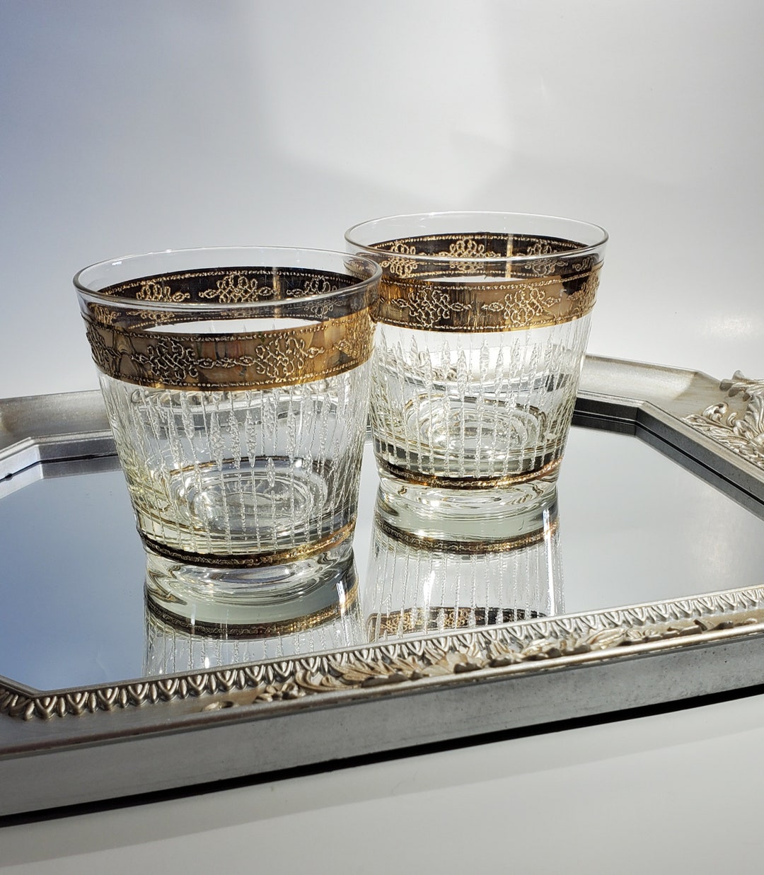 2 Culver 22kt Gold Regency Cocktail Glasses 8oz Rocks Glass Frosted ...