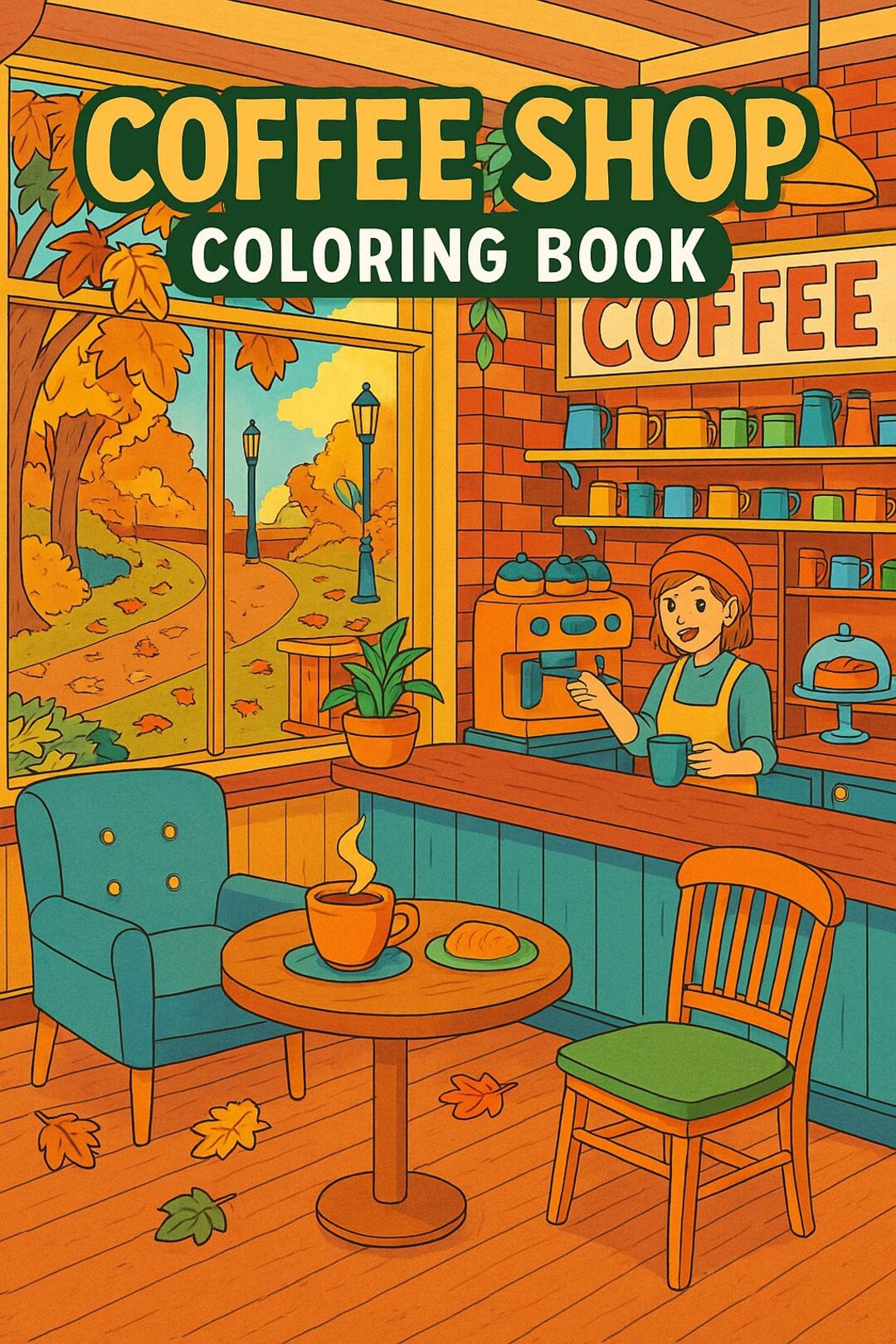 Cozy Coffee Shop Coloring Pages | Printable Relaxation Bundle (digital ...