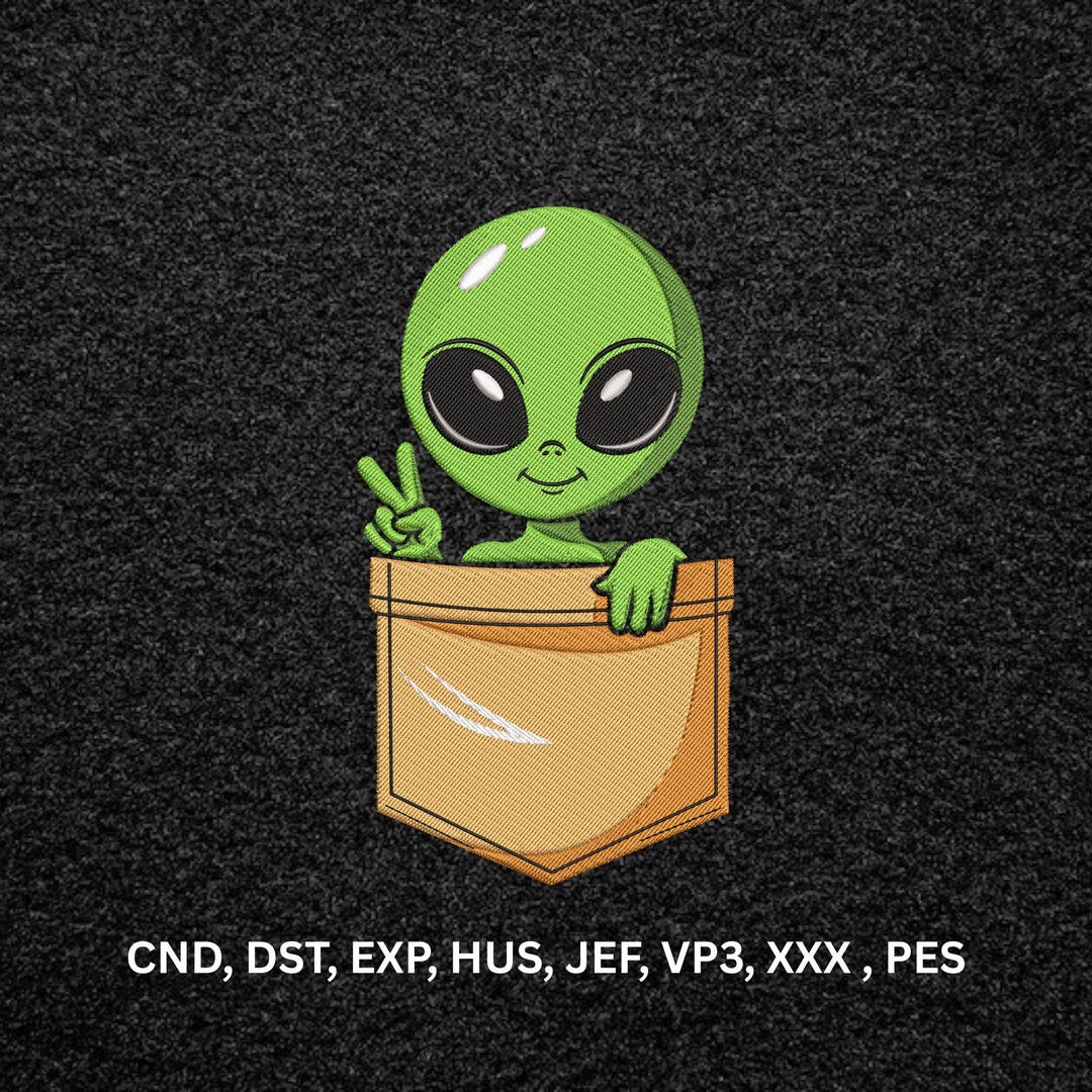 Green Alien in Pocket Machine Embroidery Design, Peace Sign Space ...