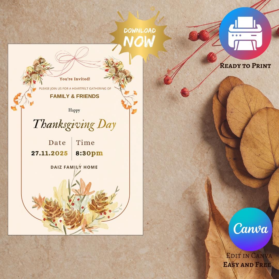 Editable Thanksgiving Card Set - Fall Invitations and Greeting Cards - Etsy