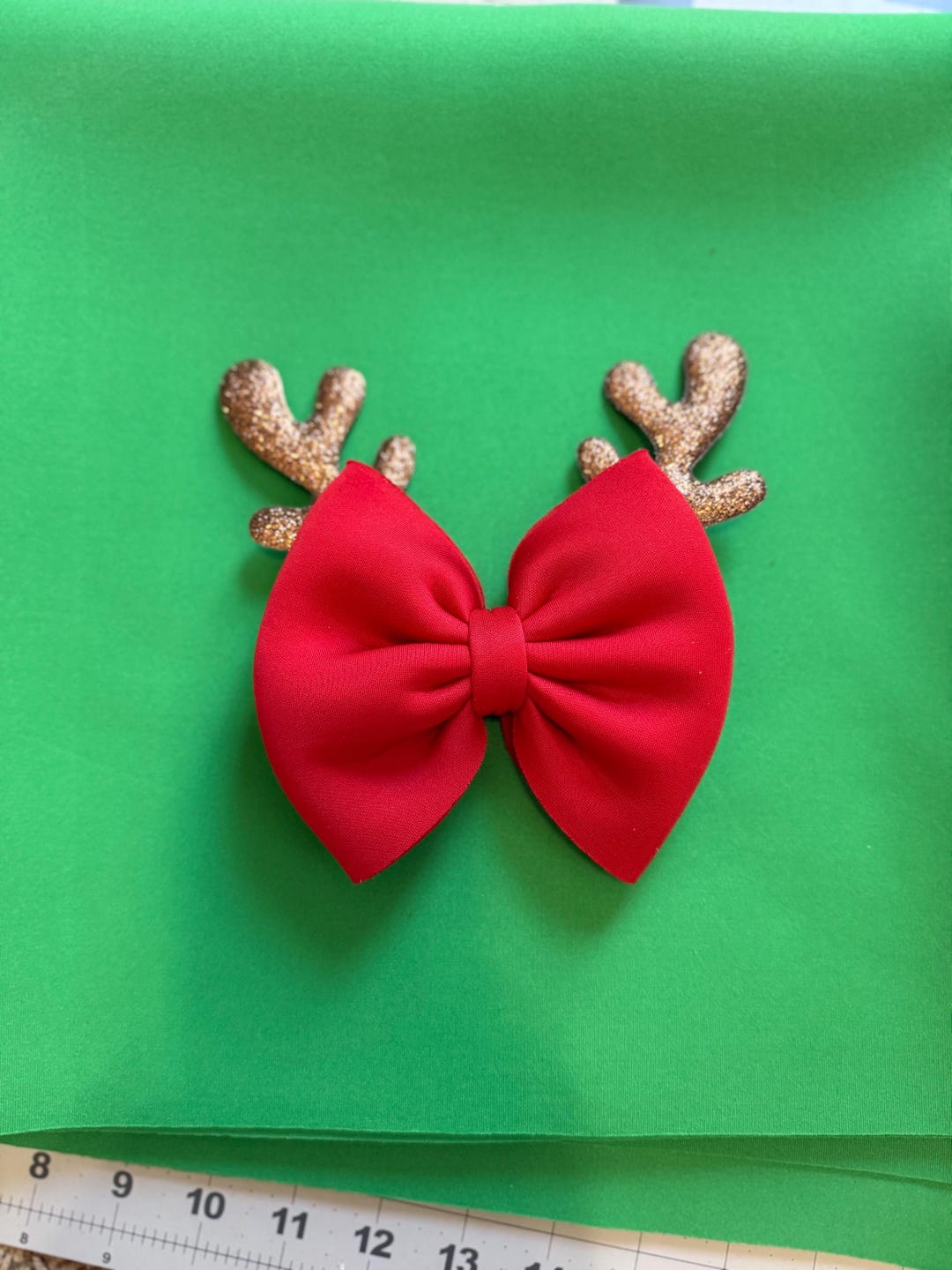 Red Classic Bow With Reindeer Antlers, Nylon or Clip - Etsy