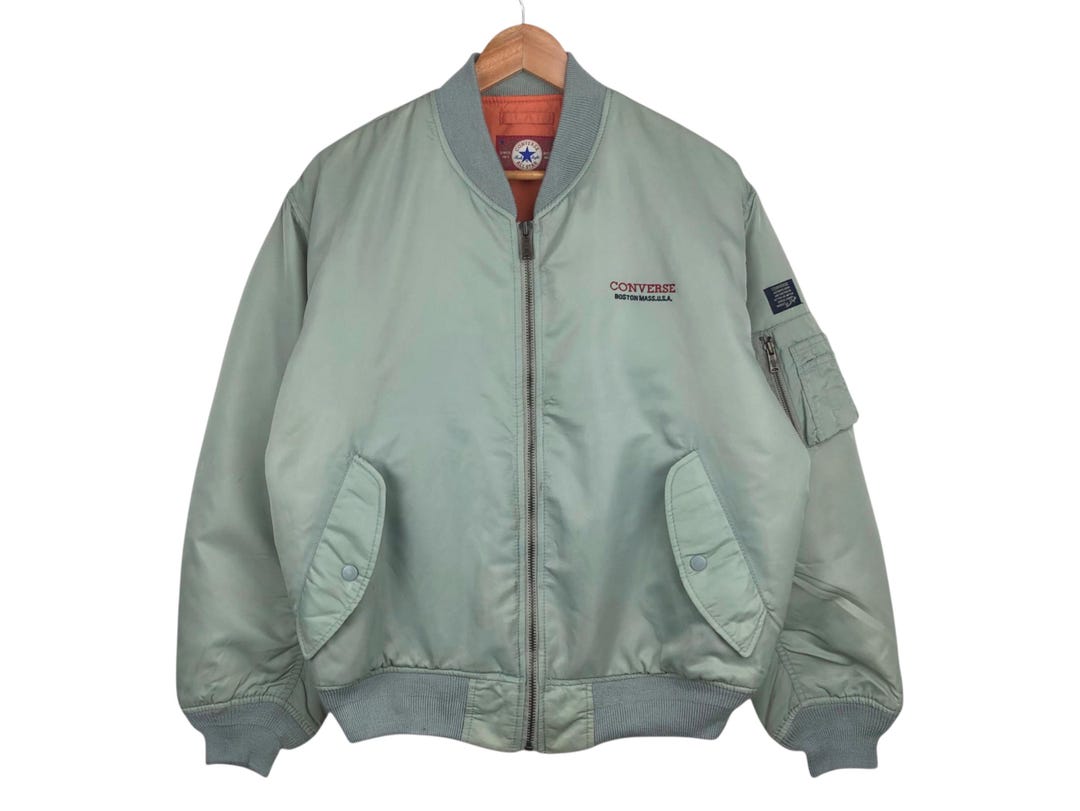 Vintage Converse All Star Boston Mass USA MA-1 Green Bomber Jacket L - Etsy