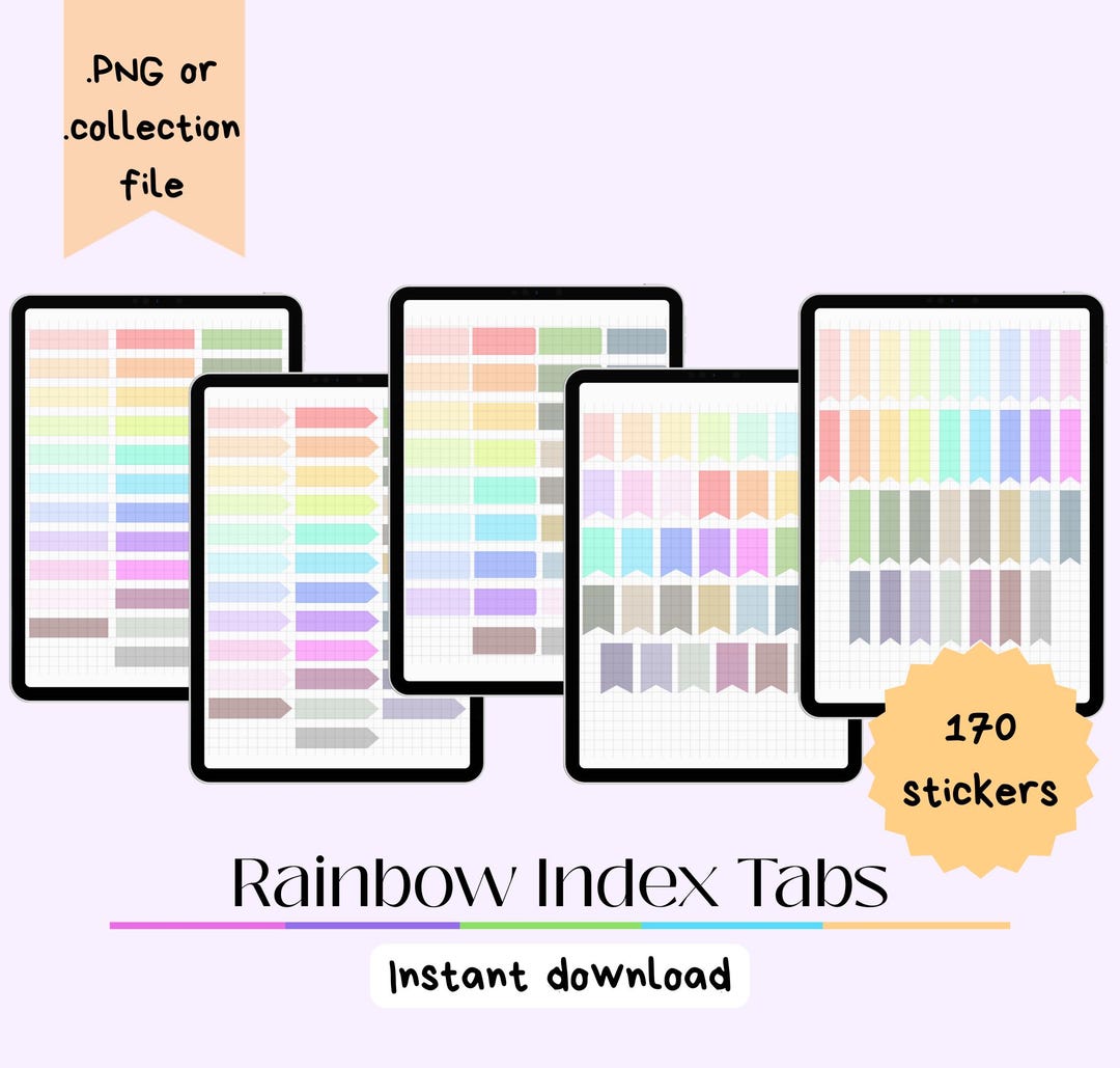 Rainbow Digital Planner Tabs | 170 Stickers (PNG & Collection File) - Etsy