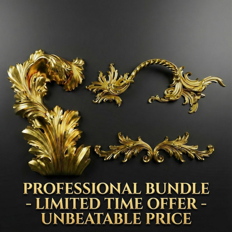 Baroque Gold Decor STL Bundle: Handle, Acanthus Leaf & Scroll | 3 CNC ...