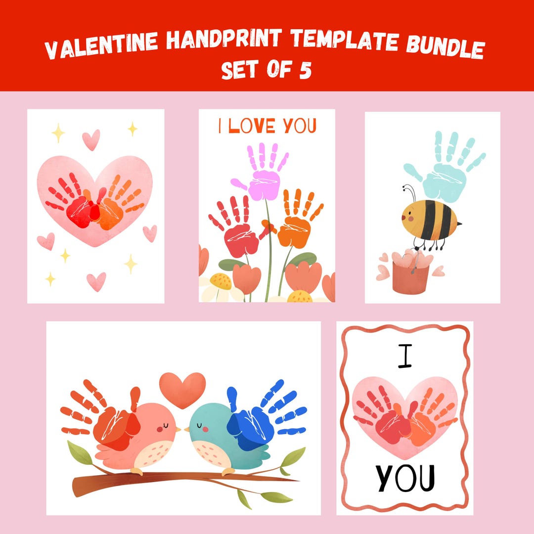 Valentine’s Day Handprint Craft Template Set of 5 Bundle, Digital ...