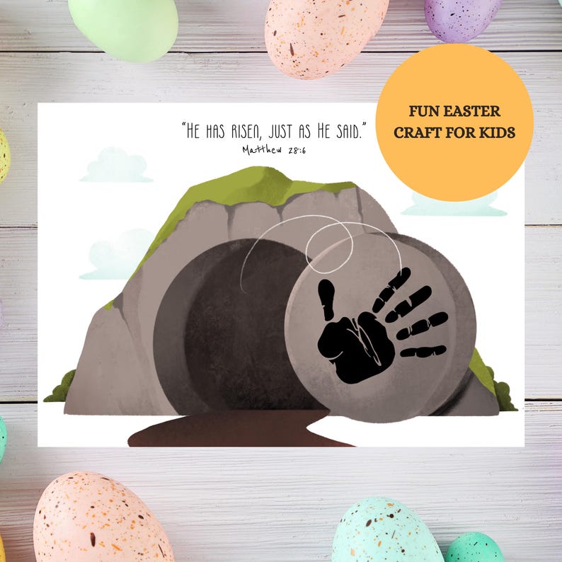 He is Risen Christian Easter Handprint Craft for Kids, Printable ...