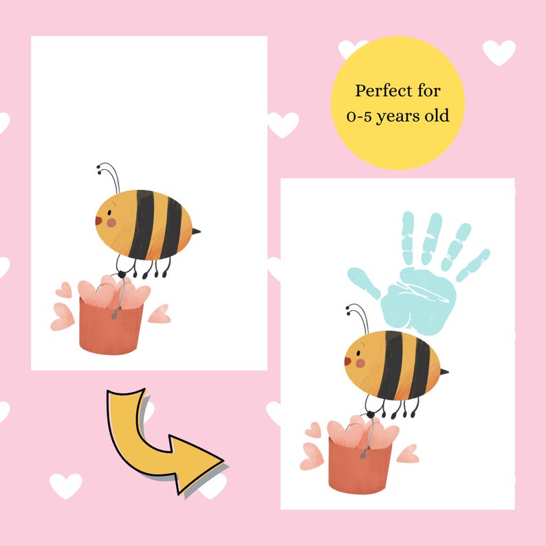 Printable Valentine Bee Handprint Art and Craft for Preschool Children ...