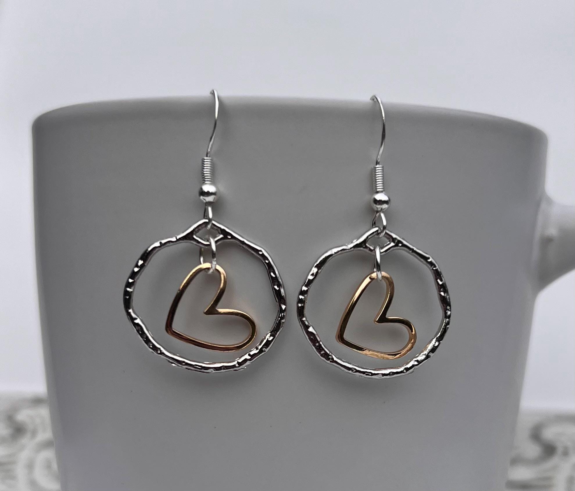 Open Heart Silver and Hamilton Gold Circle Ring Sterling Silver Dangle ...