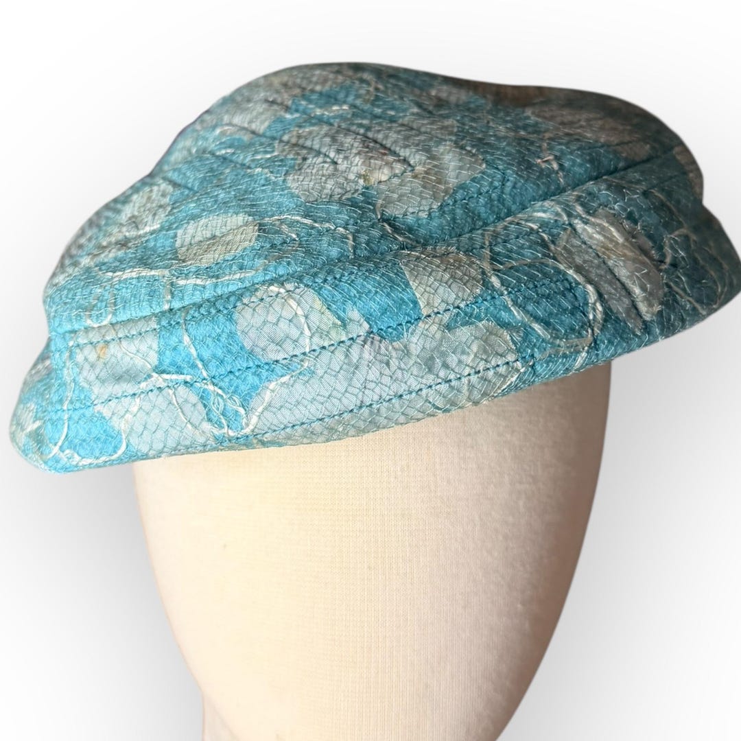 Vintage 1950s Turquoise Chanda Cocktail Hat • Floral Appliqué & Veil ...