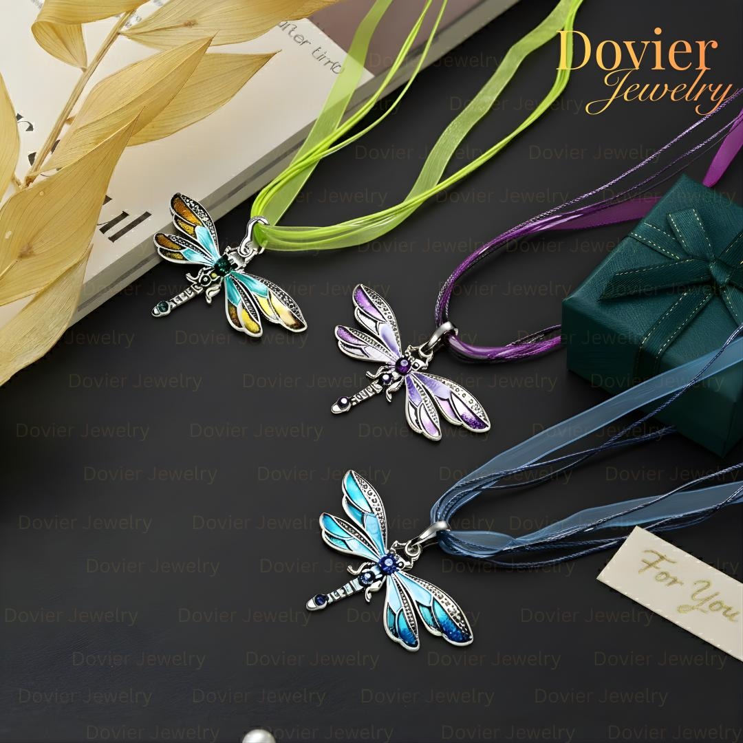 3 Pcs Dragonfly Charm Ribbon Necklace, Dragonfly Insect Jewelry ...