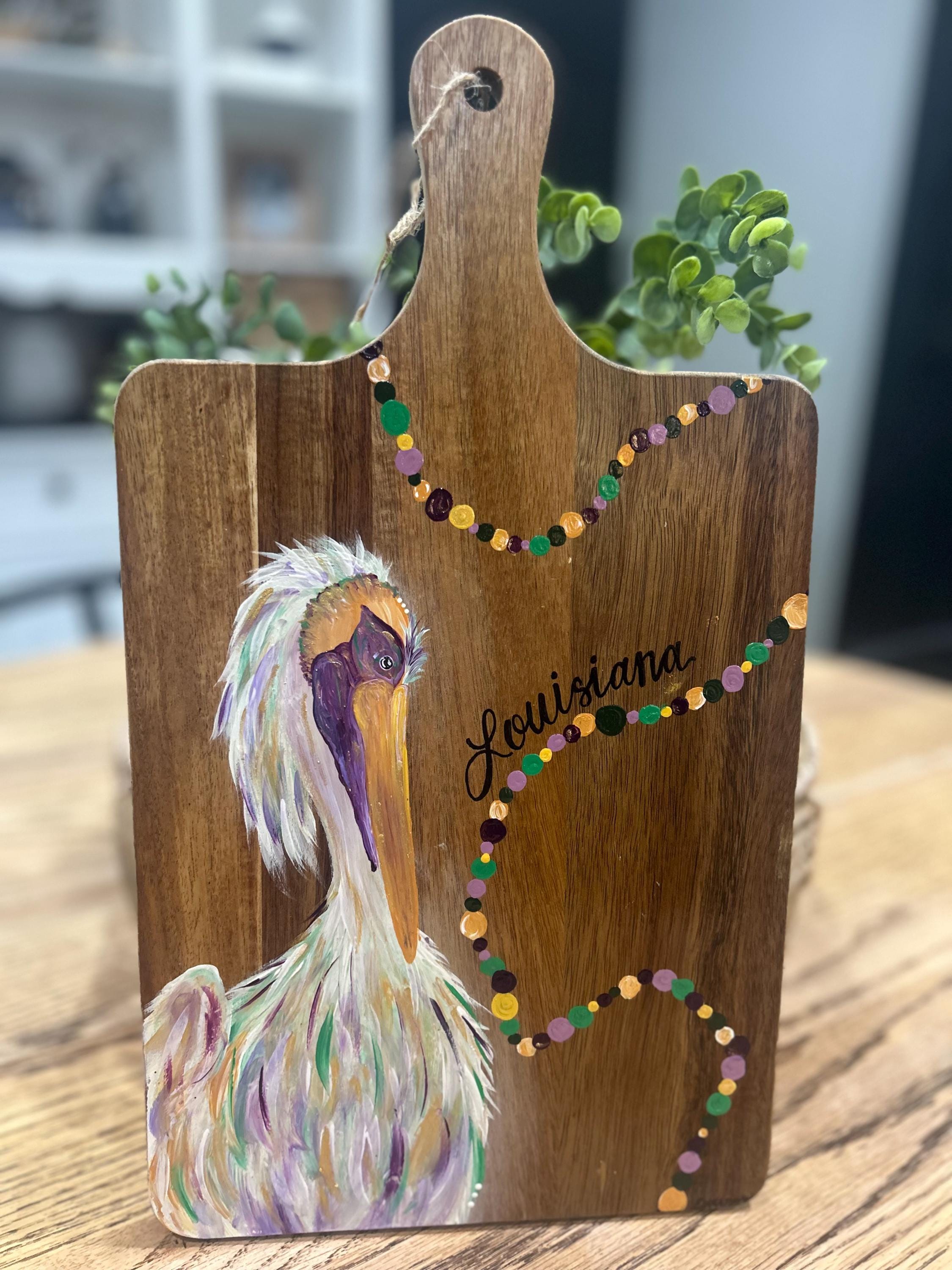 Hand-painted Louisiana Pelican Cutting Board / Mardi Gras Beads Kitchen ...