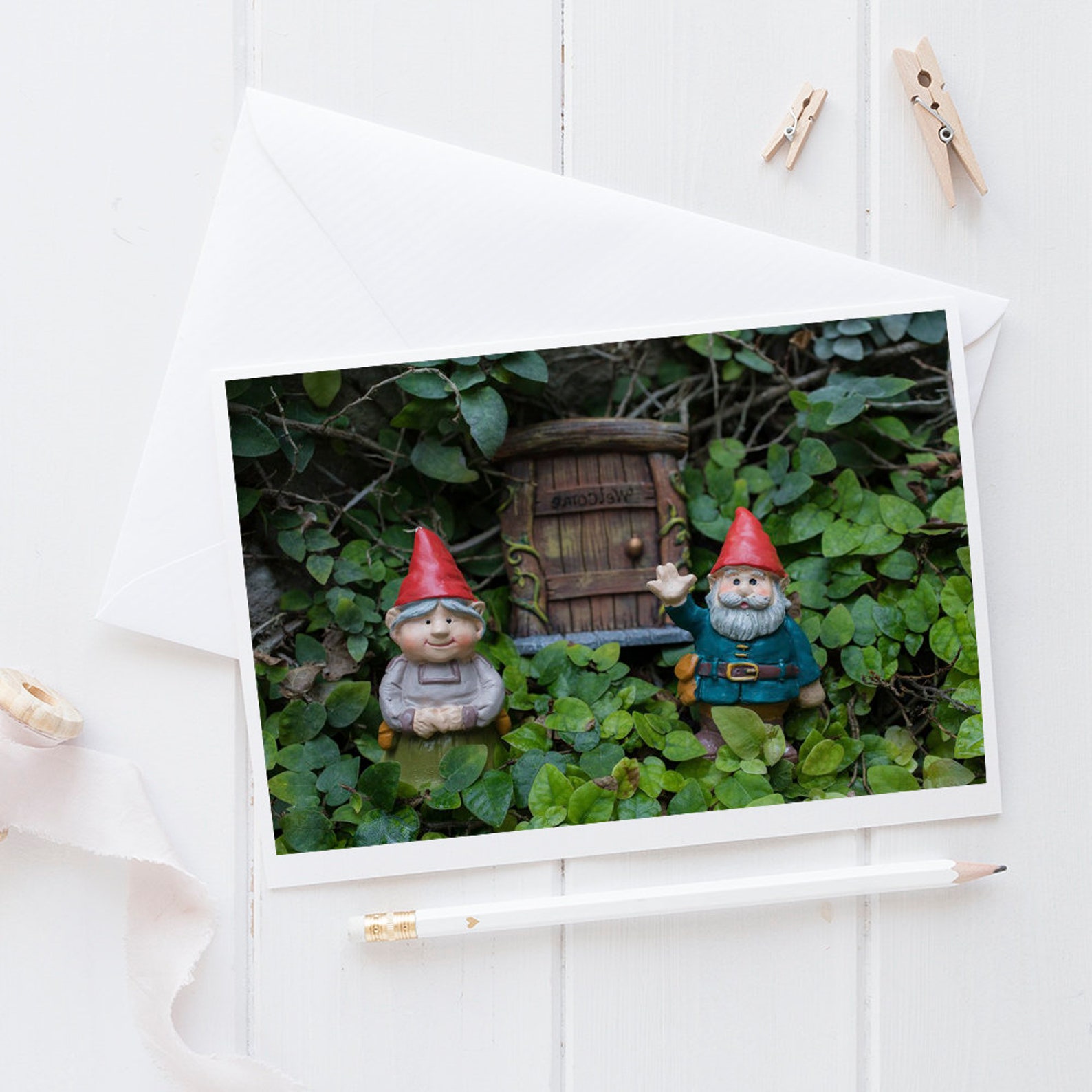Welcome Gnome Greeting Card Garden Gnome Notecard Cute Gnome - Etsy
