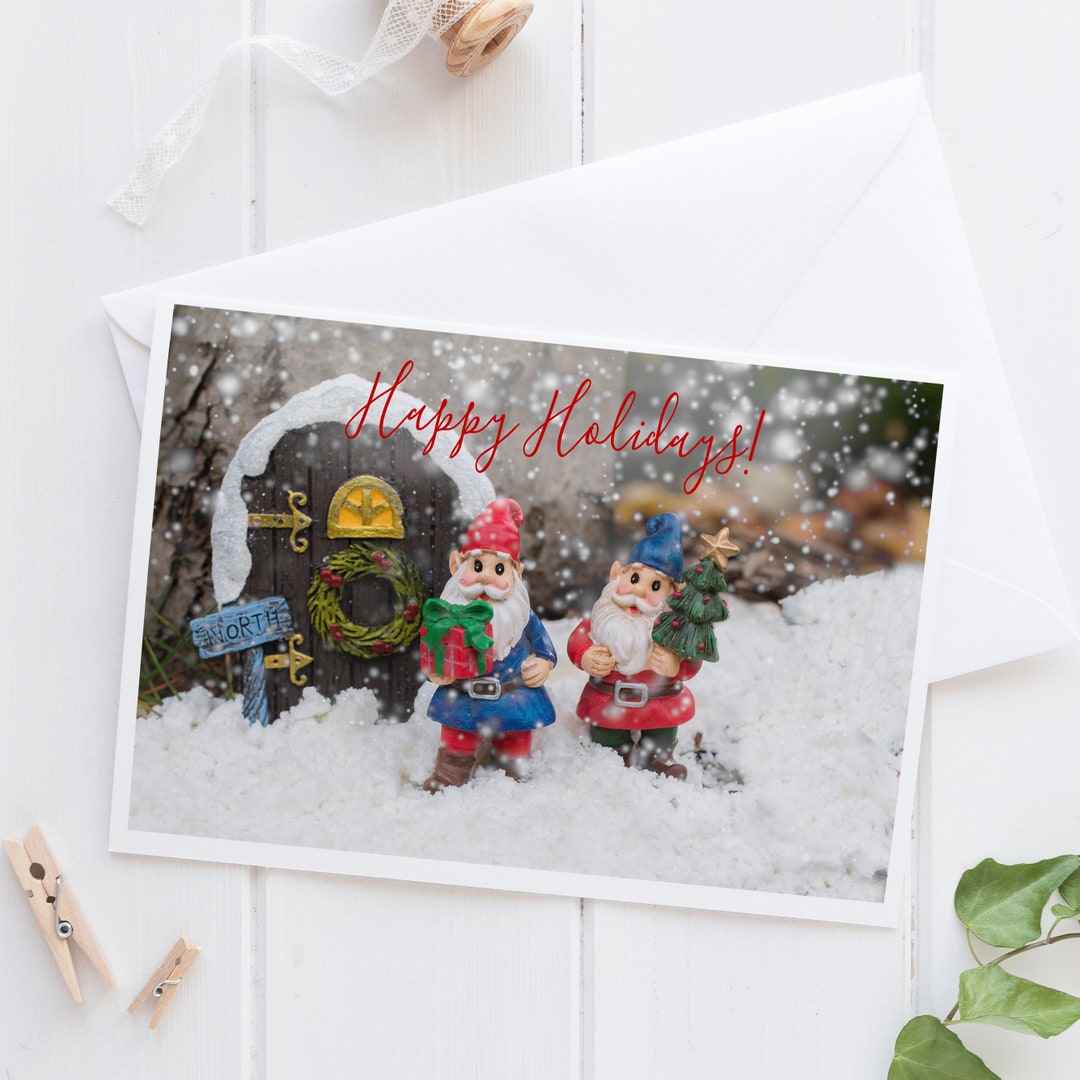 Happy Holidays Gnome Greeting Card Gnome Christmas Card - Etsy