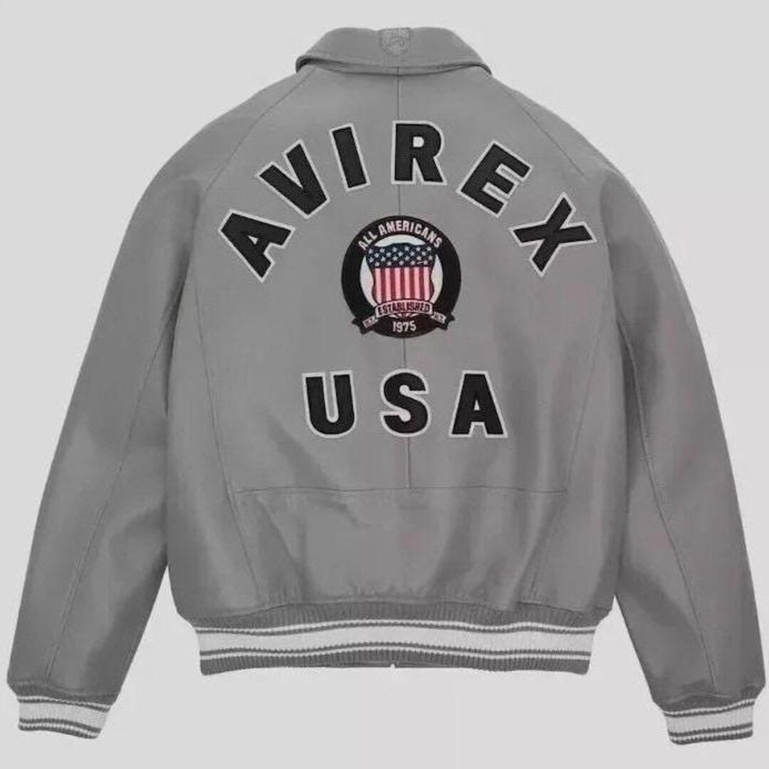 Men's Avirex White USA Icon Bomber Flight Jacket Leather Jacket Avirex ...