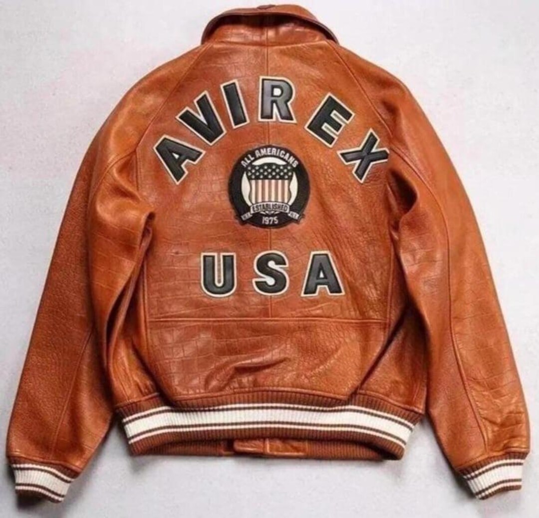 Men's Avirex Croc Icon Brown Motorcycle Jacket American Flight Handmade ...