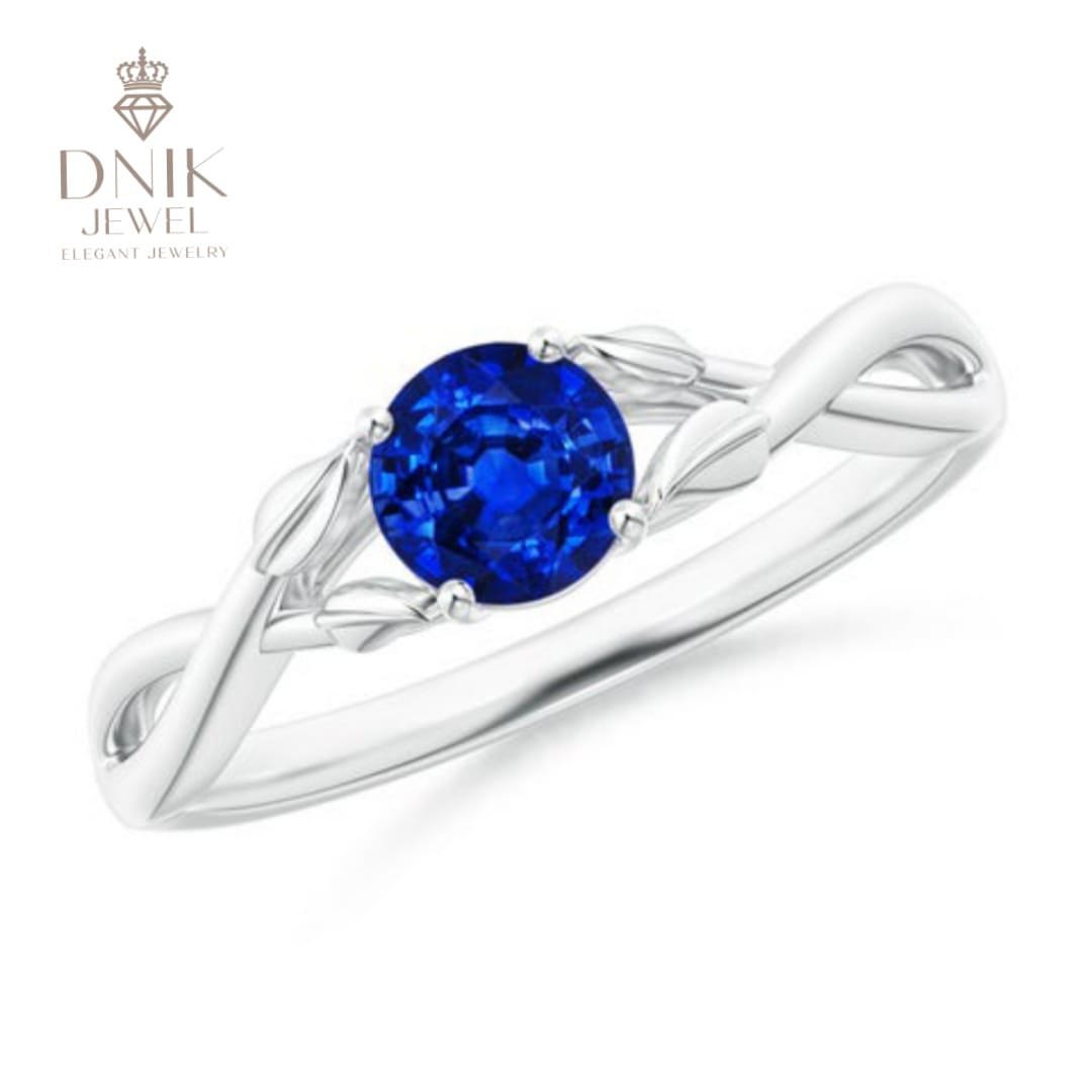 Rose Gold Blue Sapphire Ring, Twisted Vine Band, Round Sapphire ...