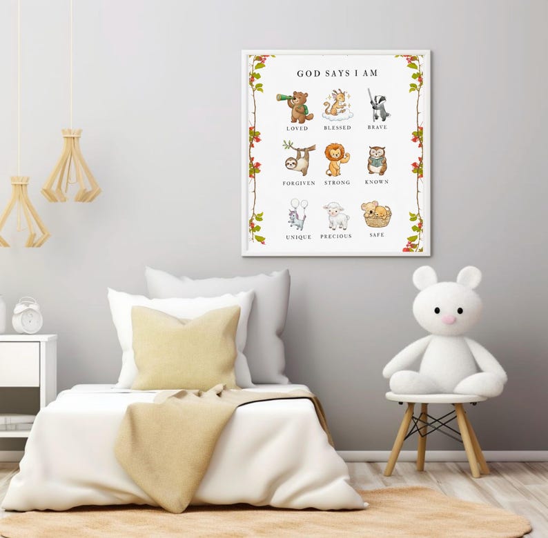 God Says I Am Nursery Print, Christian Animal Affirmations (digital ...
