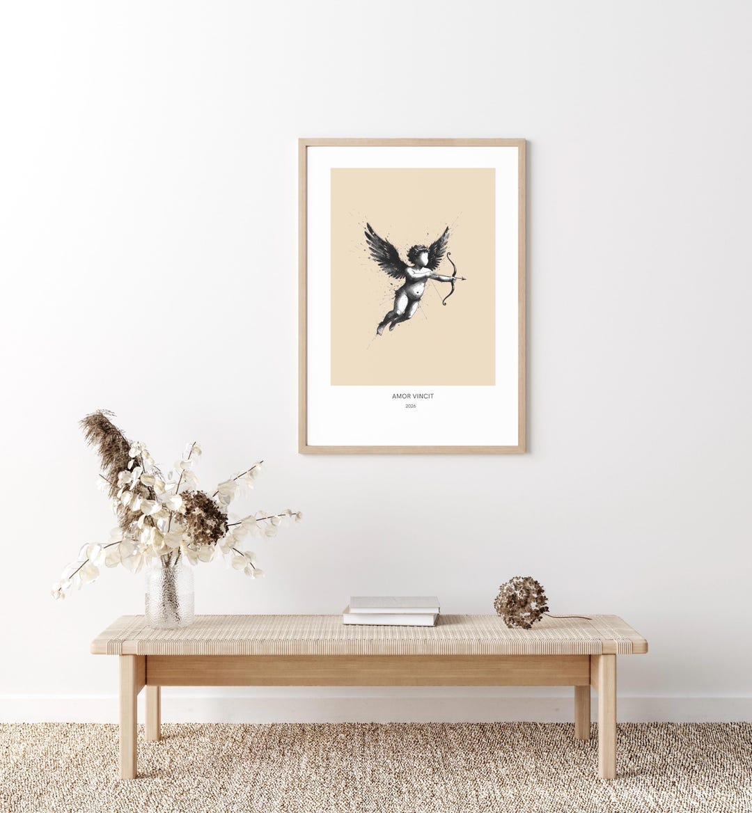 Amor Vincit Cupid Art Print, Vintage Angel Ink Illustration, Dark ...