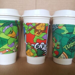Set of 3 Ninja Turtle Coffee Cup Holders, Ninja Turtle Cup Cozy. Coffee ...