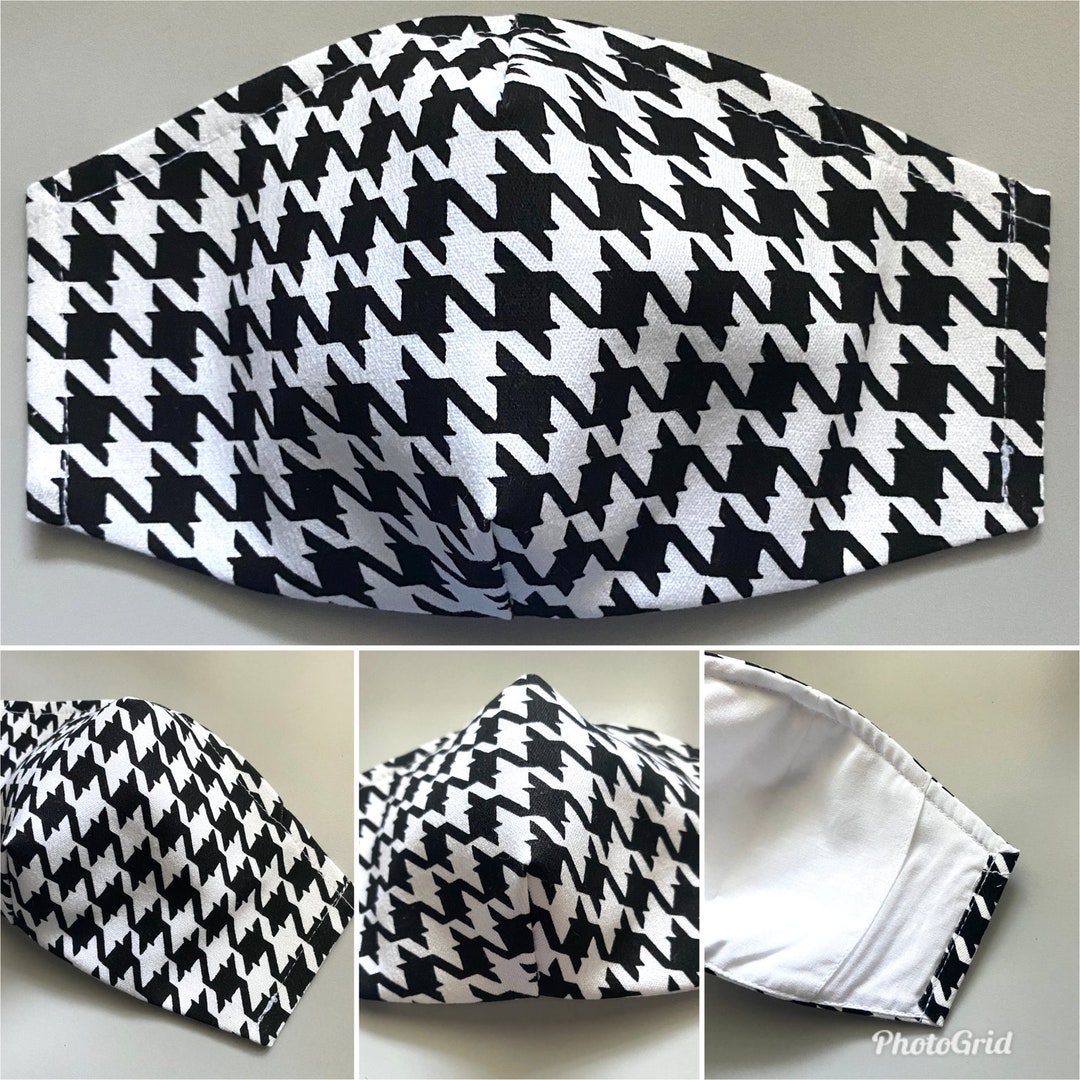Houndstooth Pattern Face Mask, 3 Layer Face Mask With Filter Pocket ...
