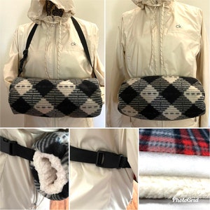 Sale for 2 Red/black and Gray/black Plaid Fleece Hand Muffs, Red/black ...