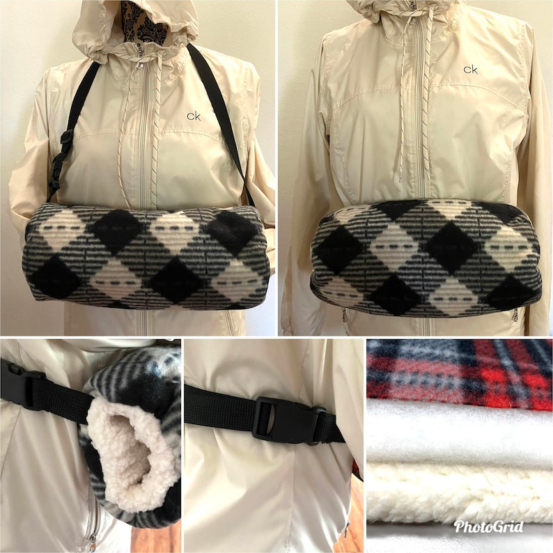 Sale for 2 Red/black and Gray/black Plaid Fleece Hand Muffs, Red/black ...
