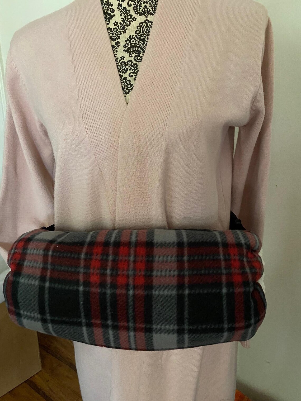 Red/black Brad Plaid Fleece Muff, Gray Sherpa Fleece Hand Muffs, Black ...