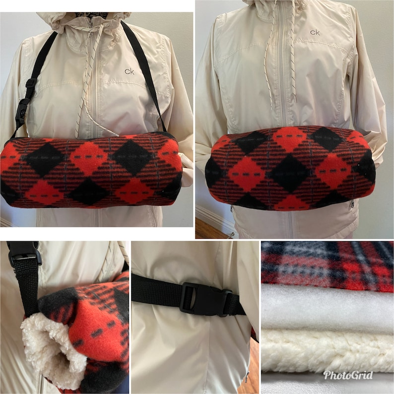 Sale for 2 Red/black and Gray/black Plaid Fleece Hand Muffs, Red/black ...