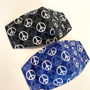 3 Layer Peace Symbol Face Mask With Filter Pocket, Black Peace Symbol ...