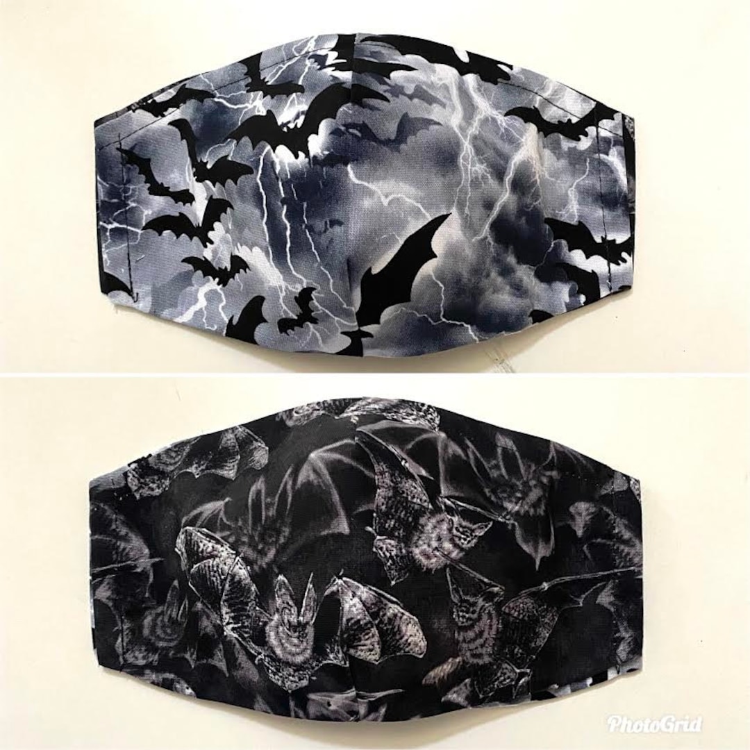 Bat Print Face Mask With Filter Pocket, Bat Pattern Face Mask, 3 Layer ...