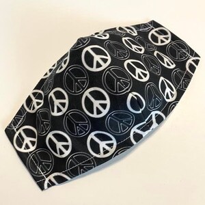 3 Layer Peace Symbol Face Mask With Filter Pocket, Black Peace Symbol ...