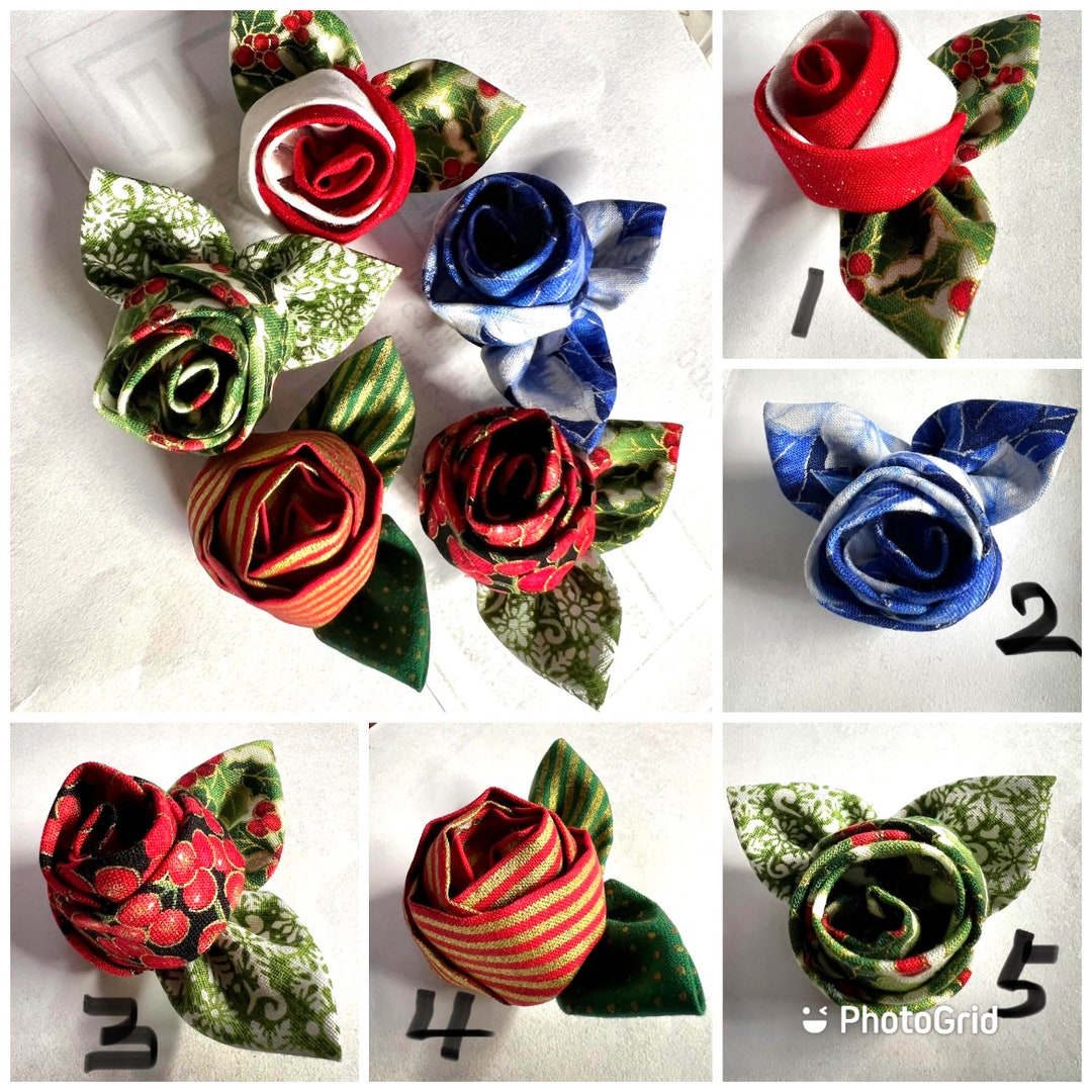 2 (two) Rose Flower Pin Brooches, Fabric Quilt Flower Pin Brooches ...