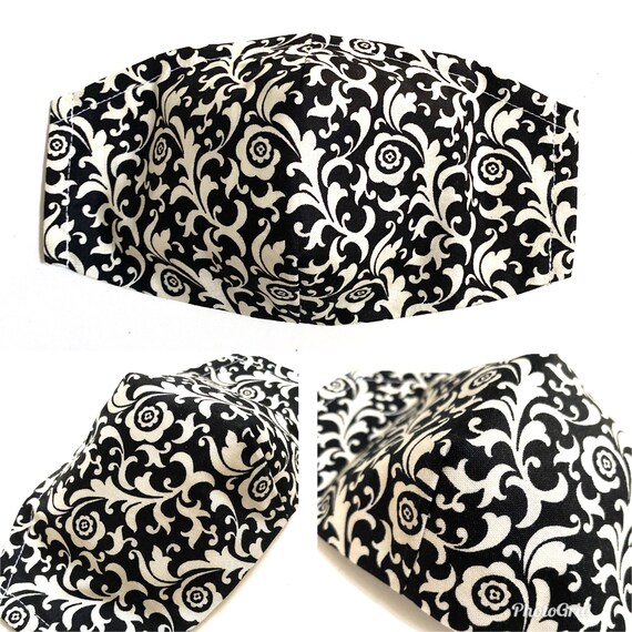 3 Layer Black Flower Face Mask Black Flower Face Mask With | Etsy