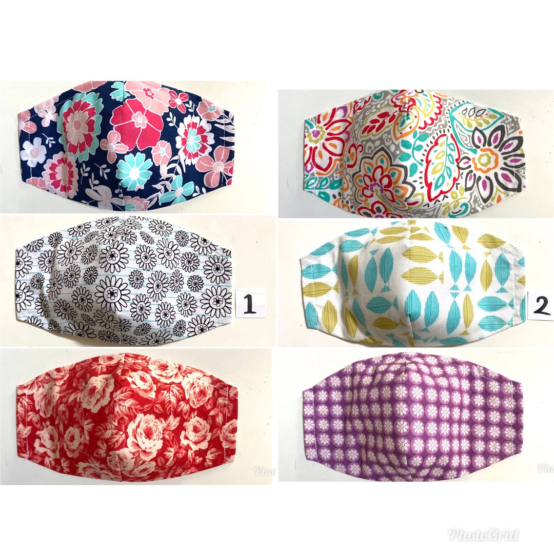 Set of 3 Flower Face Masks, 3 Layer Flower Masks, Flower Face Mask With ...