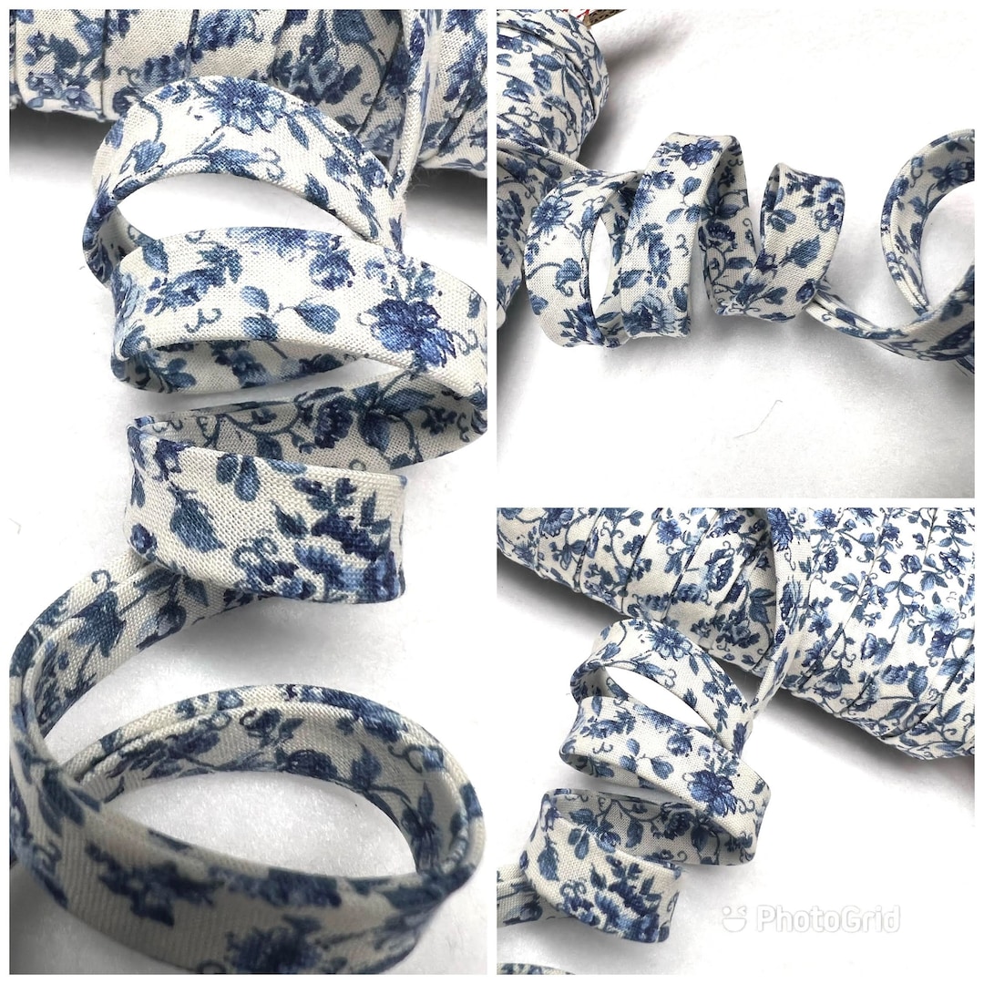 Vintage Blue Flower Bias, Blue Flower Bias Tape, Blue Daisy Flower Bias ...