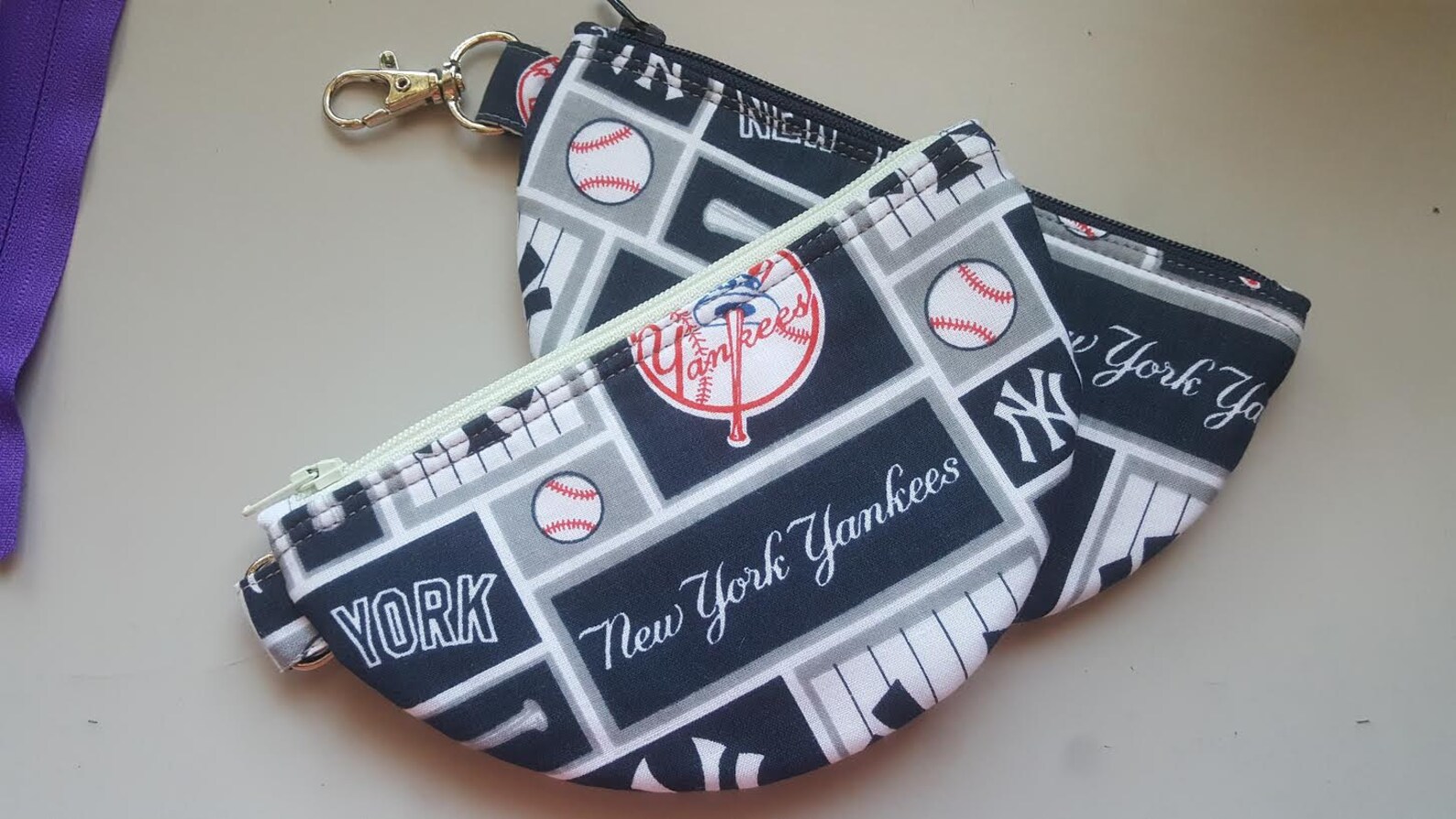 Conjunto de 2 New York Yankees Print Handmade Zipper Pouch - Etsy España