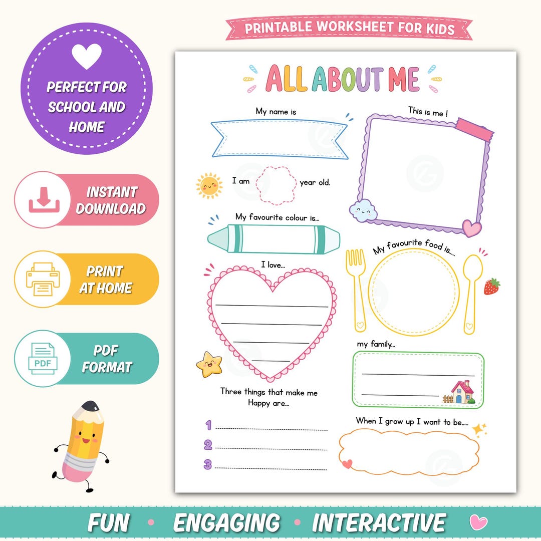 All About Me Worksheet, Back to School Activity, Get to Know Printable ...