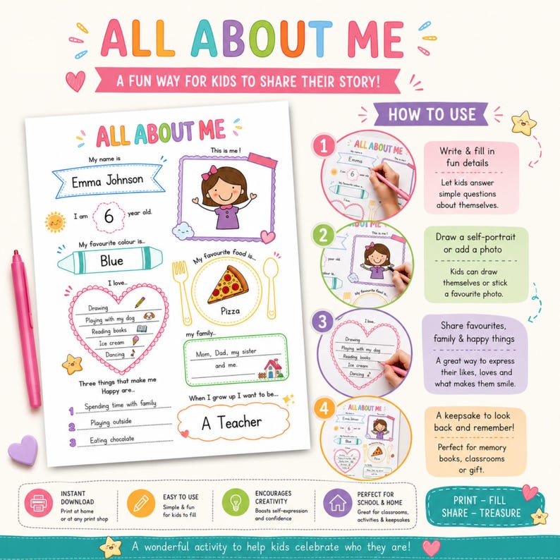 All About Me Worksheet, Back to School Activity, Get to Know Printable ...