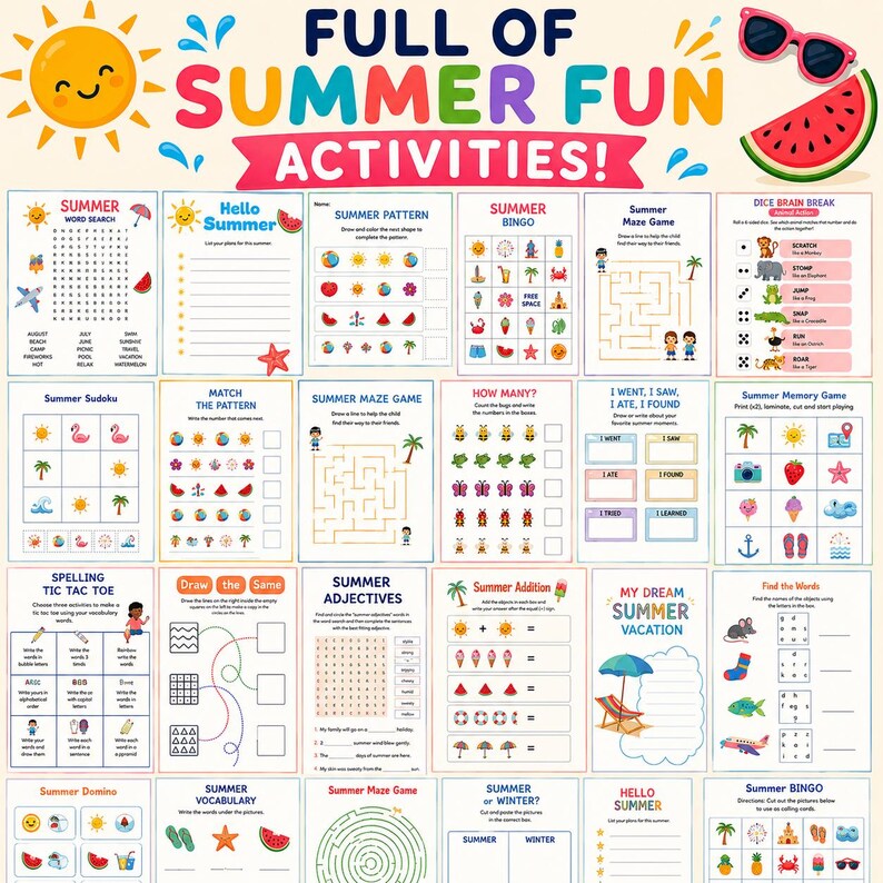 Summer Mega Activity Pack for Kids | Printable Worksheets | Summer ...