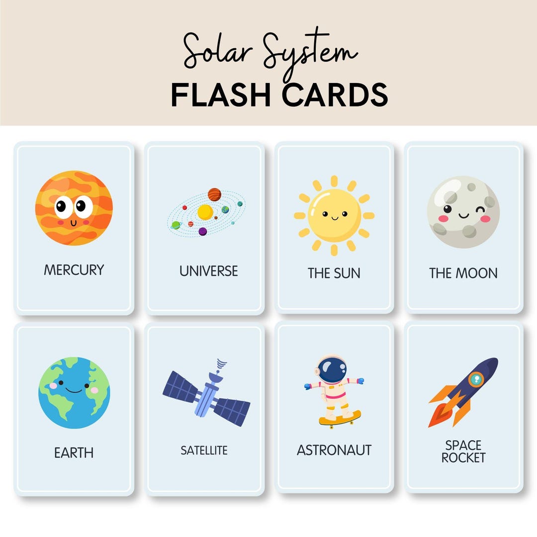 Solar System Flashcards for Kids, Space Learning Vocabulary Cards ...