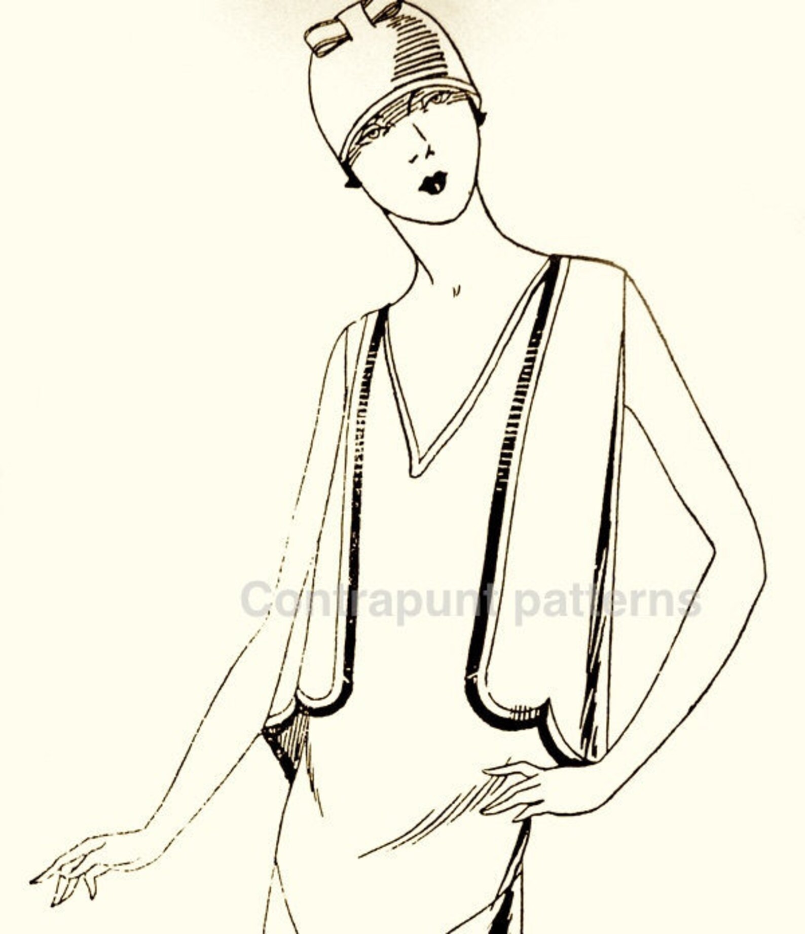 1920s Vintage V-neck Line Dress Sewing Pattern. Scalloped Vest - Etsy