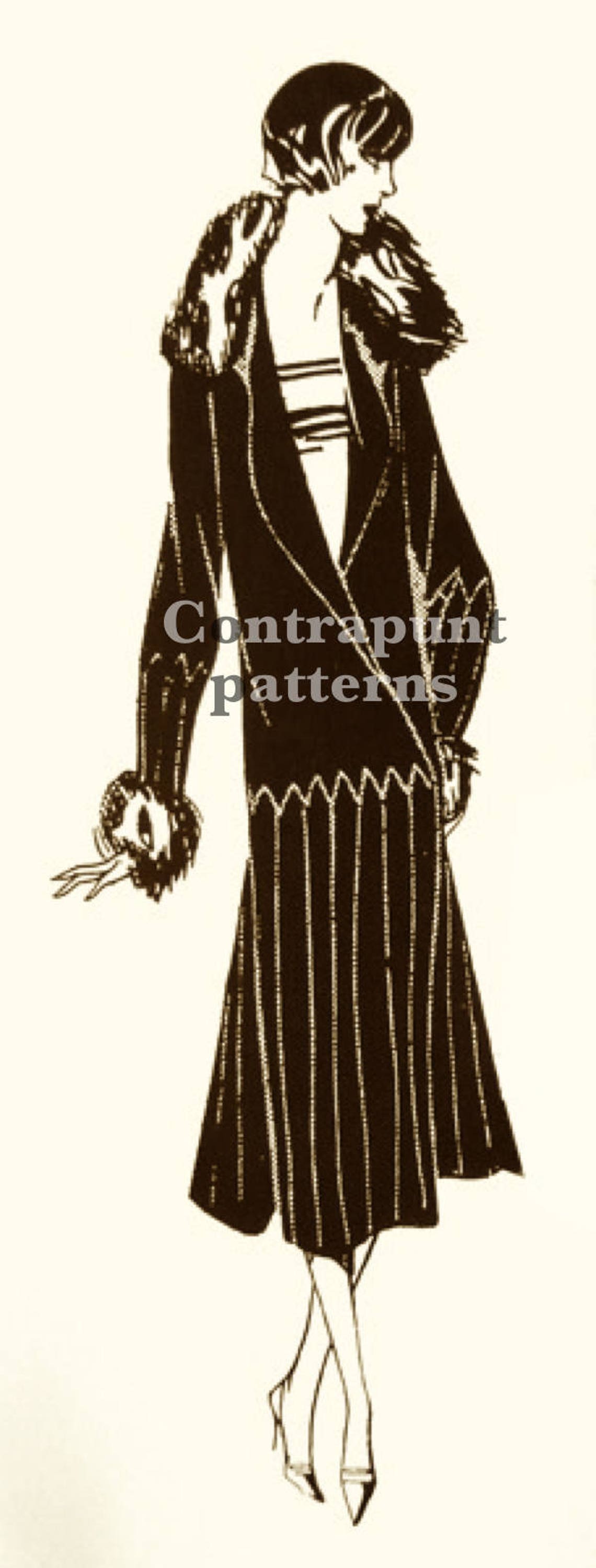 1920s Flapper Silhouette Coat With Furry Collar and Cuffs - Etsy