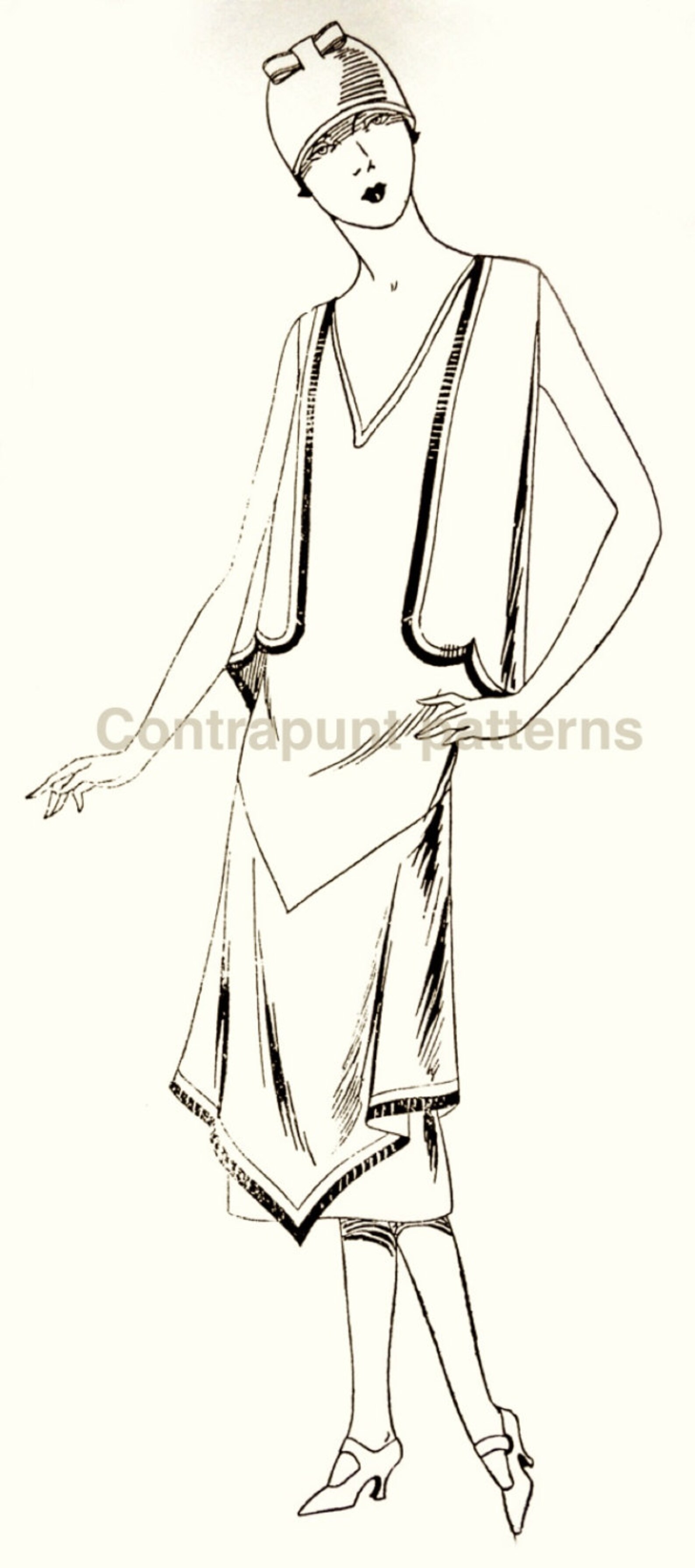 1920s Vintage V-neck Line Dress Sewing Pattern. Scalloped Vest - Etsy